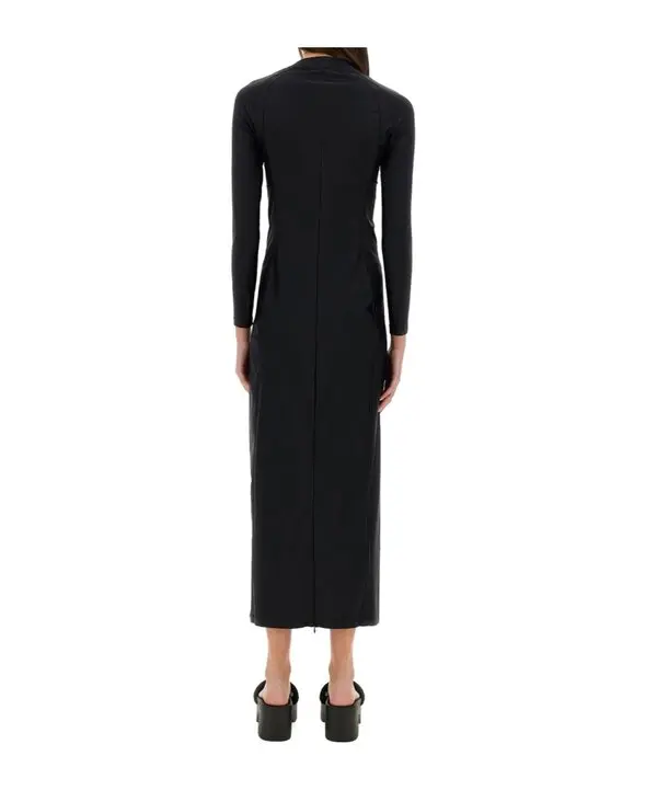 Alexander Wang Long Sleeve Logo Print Midi Dress - Black