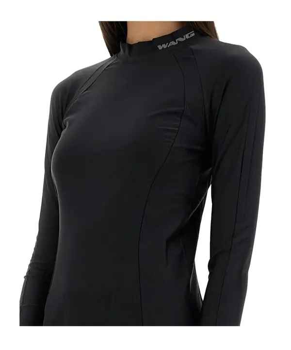 Alexander Wang Long Sleeve Logo Print Midi Dress - Black