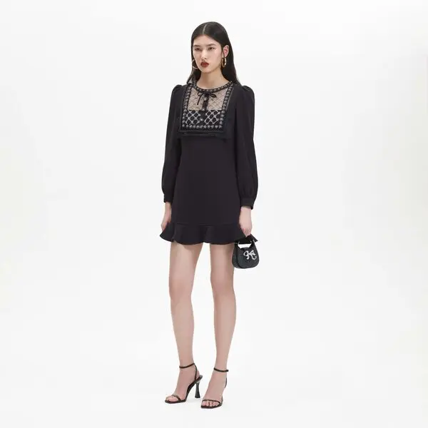 SELF-PORTRAIT Embellished Lace Detail Mini Dress