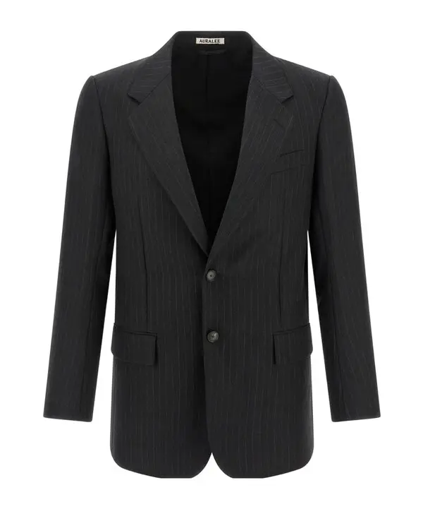 Auralee Pinstripe Single Breasted Jacket - Black