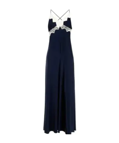 Alberta Ferretti V-neck Lace Trim Maxi Slip Dress - Black