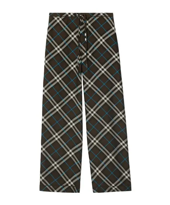 Burberry Checked Silk Trousers - White