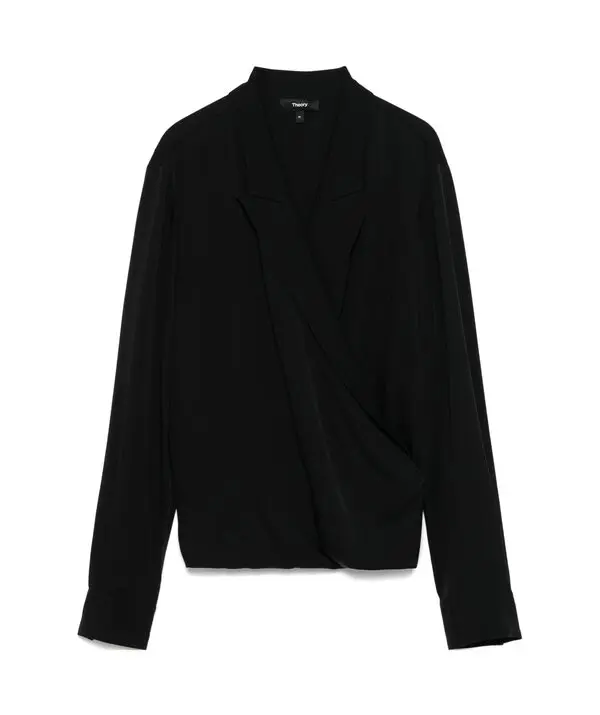 Theory V-neck Draped Blouse - Black