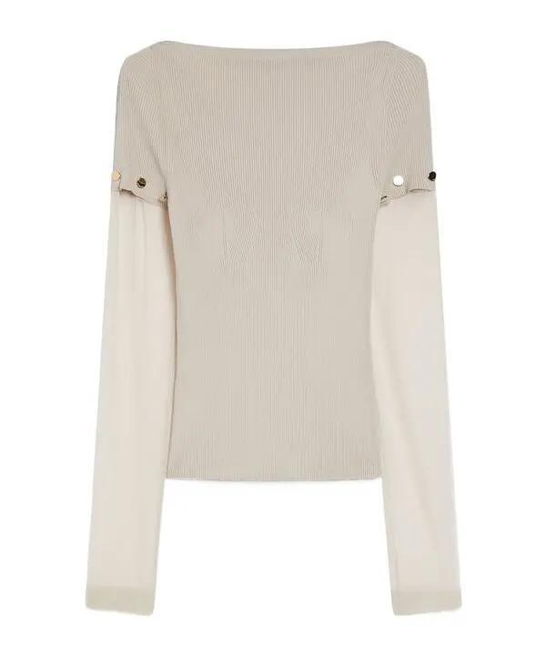 Sportmax Boat Neck Long Sleeve Fine Knit Jumper - Gris Ceniciento