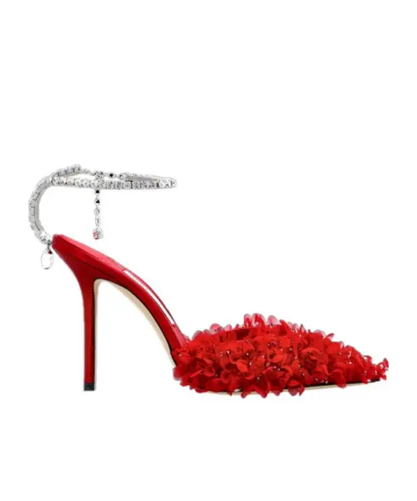 JIMMY CHOO Saeda Pointed-toe Pumps With Crystal Embellishments - Red