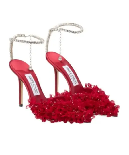 JIMMY CHOO Saeda Pointed-toe Pumps With Crystal Embellishments - Red