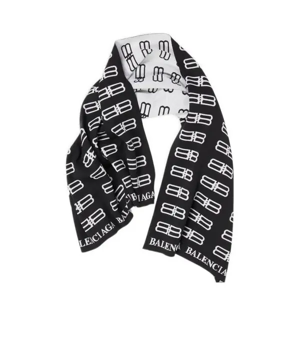 Balenciaga Bb Icon Plaid Wool Scarf - Black