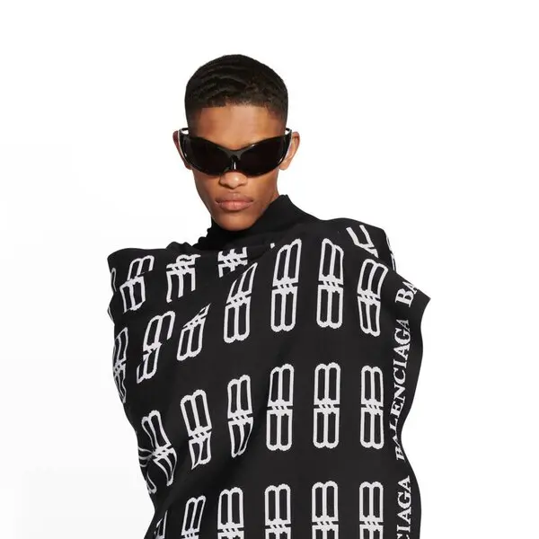 Balenciaga Bb Icon Plaid Wool Scarf