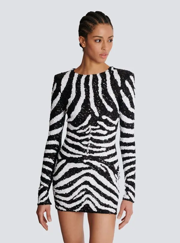 Balmain Two-tone Zebra Sequin Dress