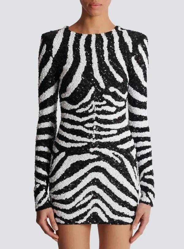 Balmain Two-tone Zebra Sequin Dress