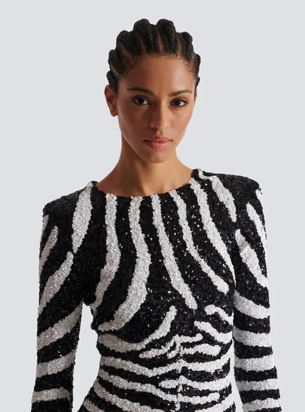 Balmain Two-tone Zebra Sequin Dress