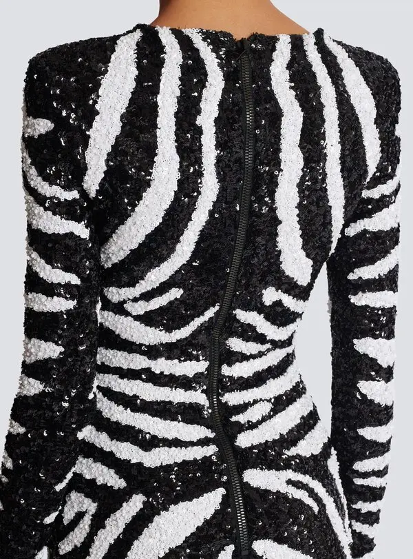 Balmain Two-tone Zebra Sequin Dress