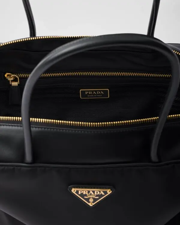 Prada Re-nylon And Leather Top-handle Bag With Padlock