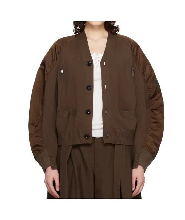 Sacai Patchwork Knit Y-neck Cardigan - Brown