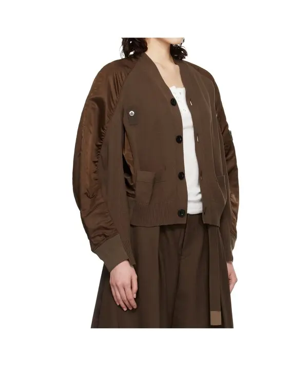 Sacai Patchwork Knit Y-neck Cardigan - Brown