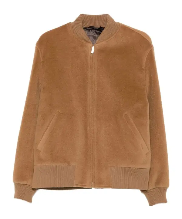 LARDINI Ribbed-collar Wool Jacket - Brown