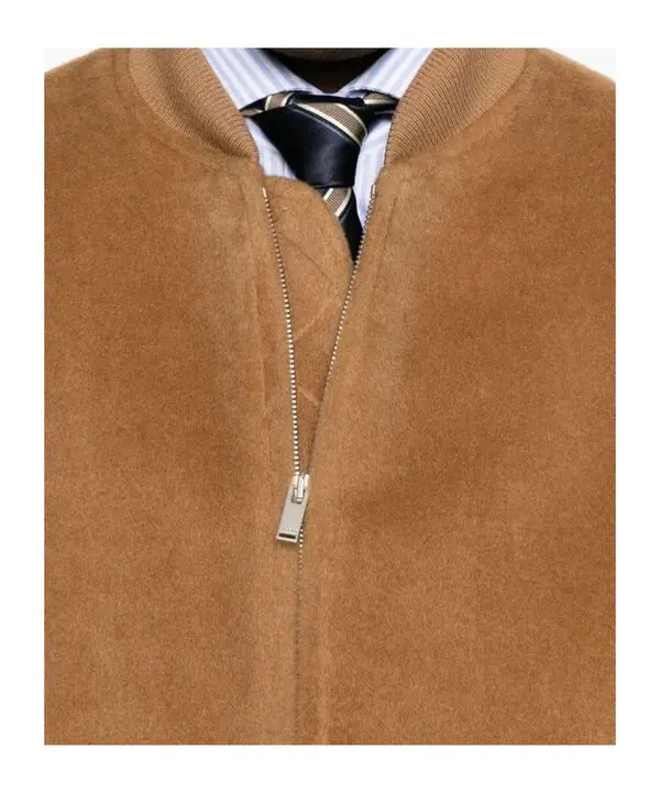 LARDINI Ribbed-collar Wool Jacket - Brown