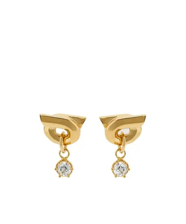 FERRAGAMO Gancini Pendant Earrings With Crystal - Gold