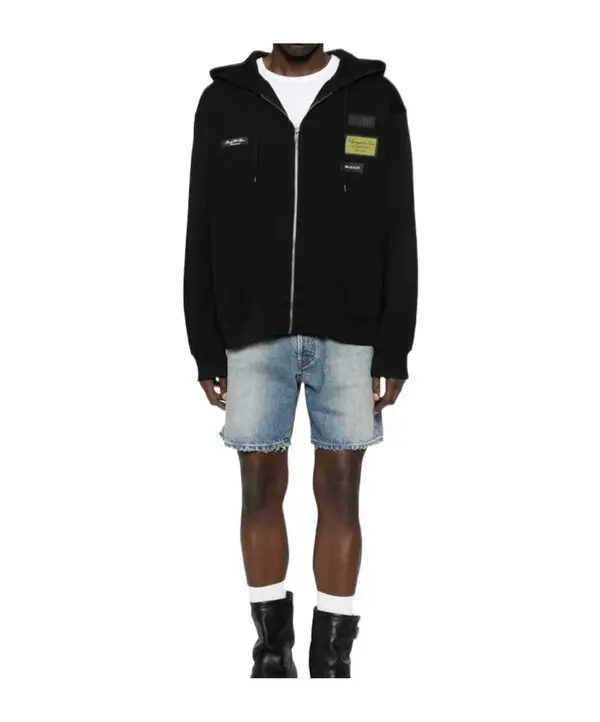 MAISON MARGIELA Logo Patch Full Zip Hoodie - Black