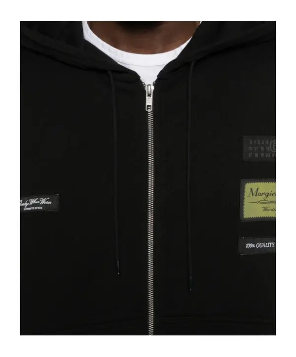 MAISON MARGIELA Logo Patch Full Zip Hoodie - Black