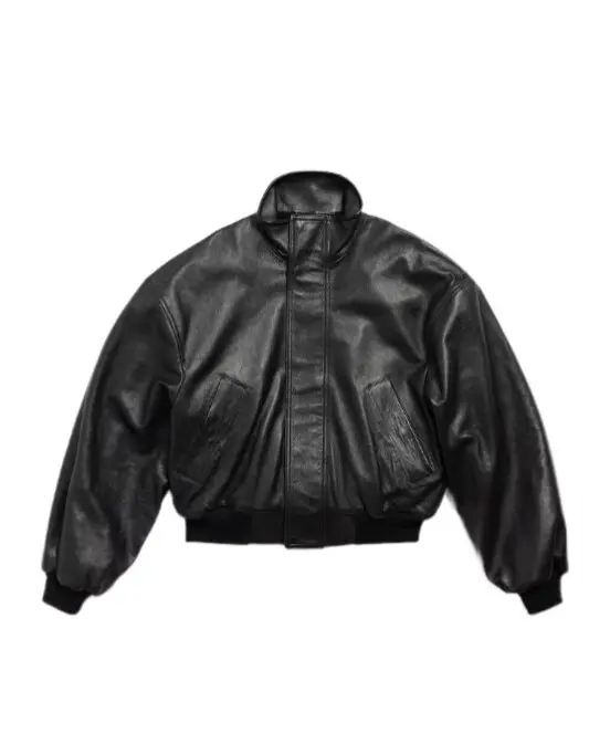 Balenciaga High-neck Leather Jacket - Black