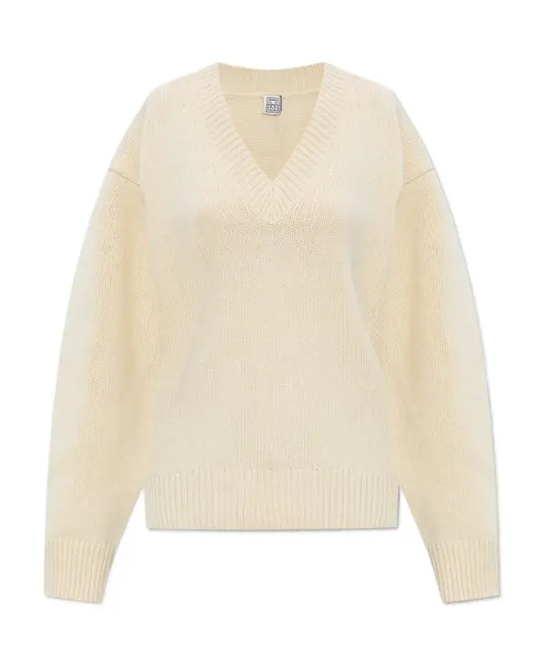 TOTEME Dropped-shoulder V-neck Jumper - Nude