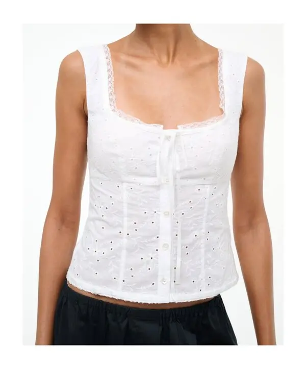 Staud Square Neck Top With Lace Trim