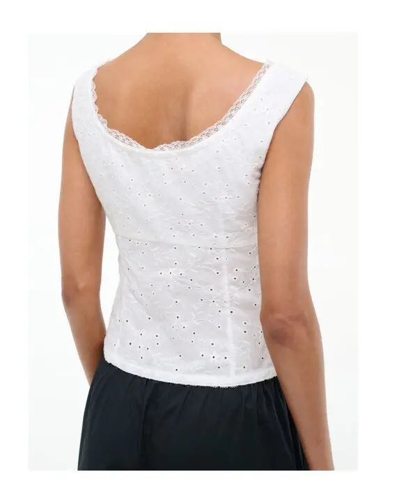 Staud Square Neck Top With Lace Trim