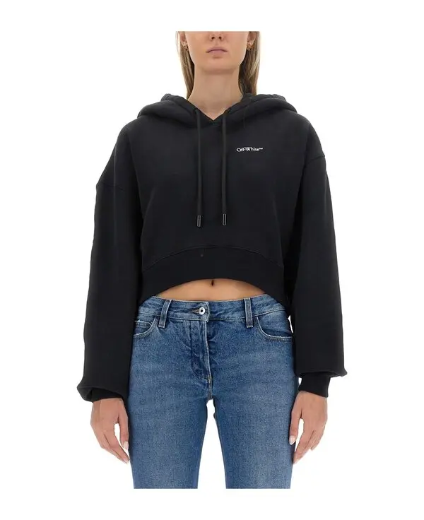 Off-White Cropped Logo Hoodie - Black