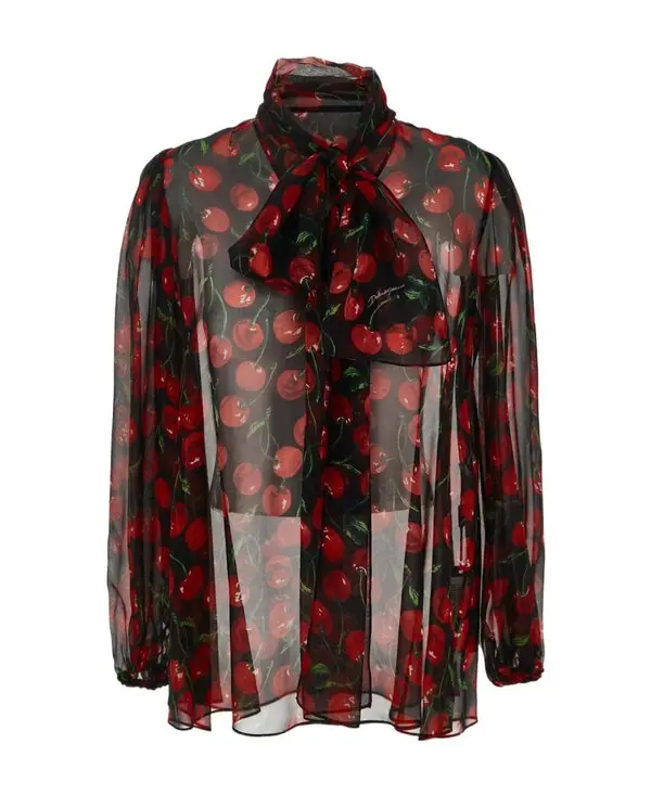 Dolce & Gabbana Cherry Print Long Sleeve Blouse - Black