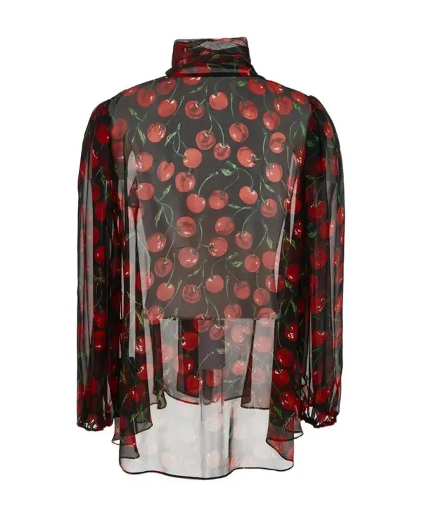 Dolce & Gabbana Cherry Print Long Sleeve Blouse - Black