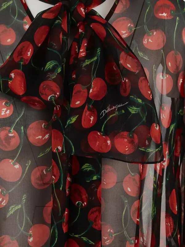 Dolce & Gabbana Cherry Print Long Sleeve Blouse - Black