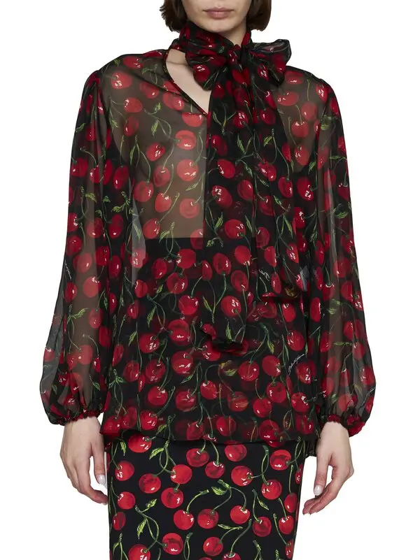 Dolce & Gabbana Cherry Print Long Sleeve Blouse - Black