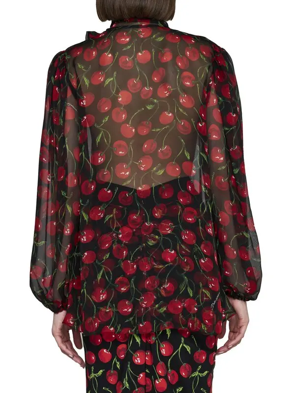 Dolce & Gabbana Cherry Print Long Sleeve Blouse - Black