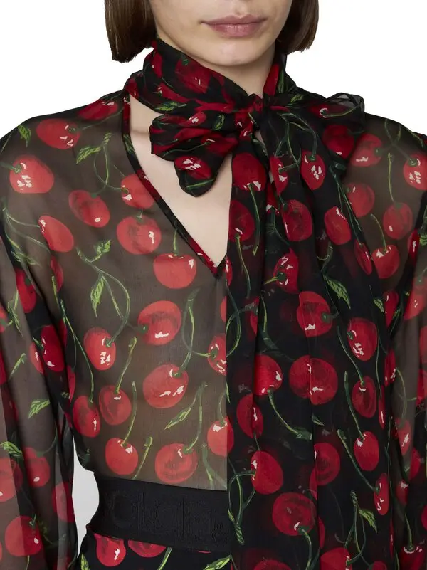 Dolce & Gabbana Cherry Print Long Sleeve Blouse - Black