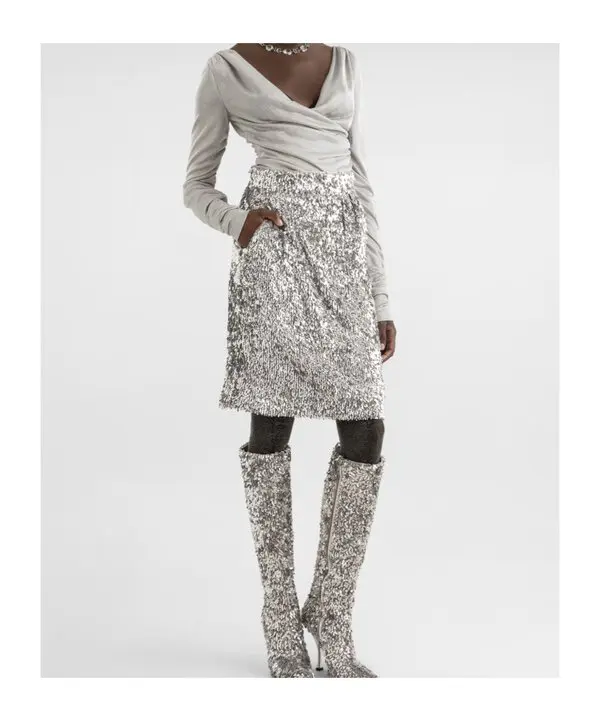 Dolce & Gabbana Sequined Midi Skirt - Silver