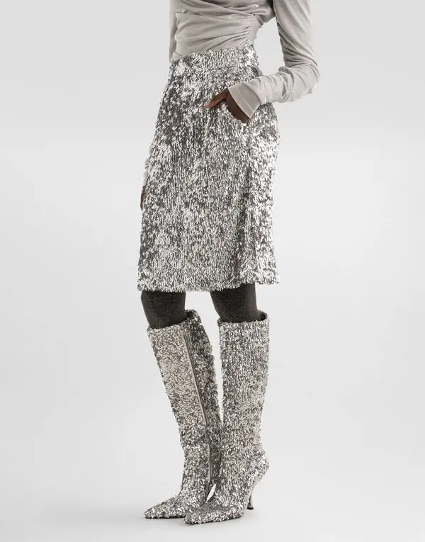 Dolce & Gabbana Sequined Midi Skirt - Silver