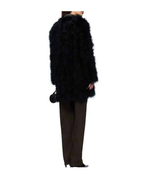 YVES SALOMON Long Feather Coat - Black