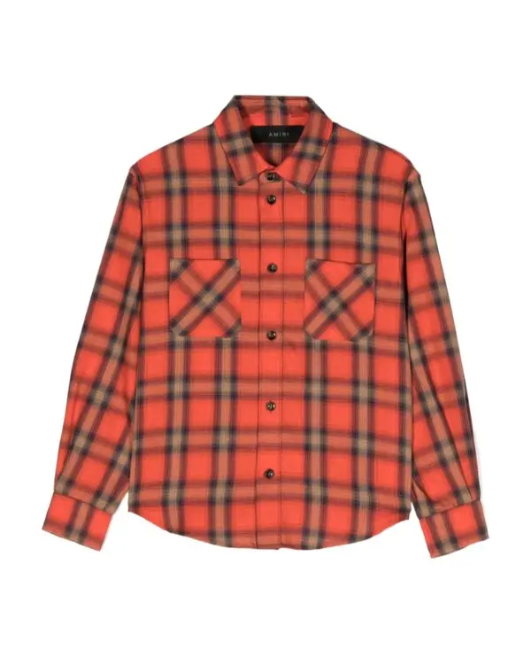 Amiri Logo-embroidered Check-pattern Shirt - Brown