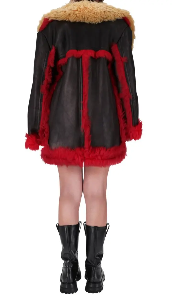Prada Long Sleeve Fur Trimmed Coat