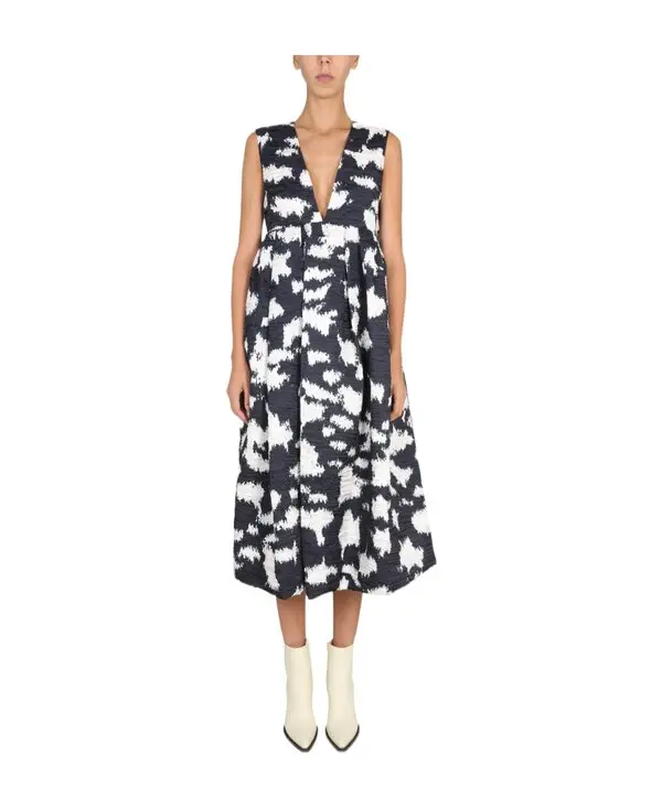 Dries Van Noten Sleeveless Deep V-neck Pleated Dress