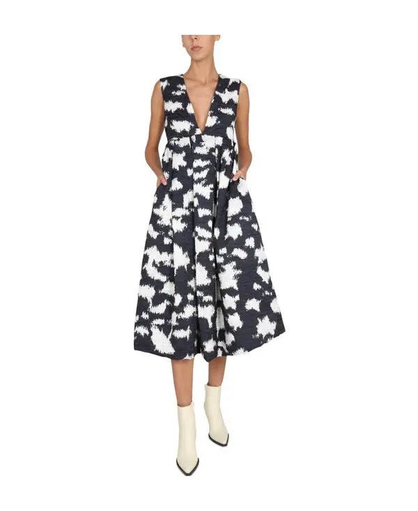 Dries Van Noten Sleeveless Deep V-neck Pleated Dress