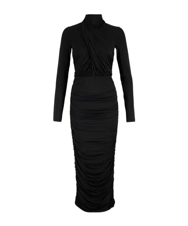 Balmain Pleated Jersey Midi Dress - Black