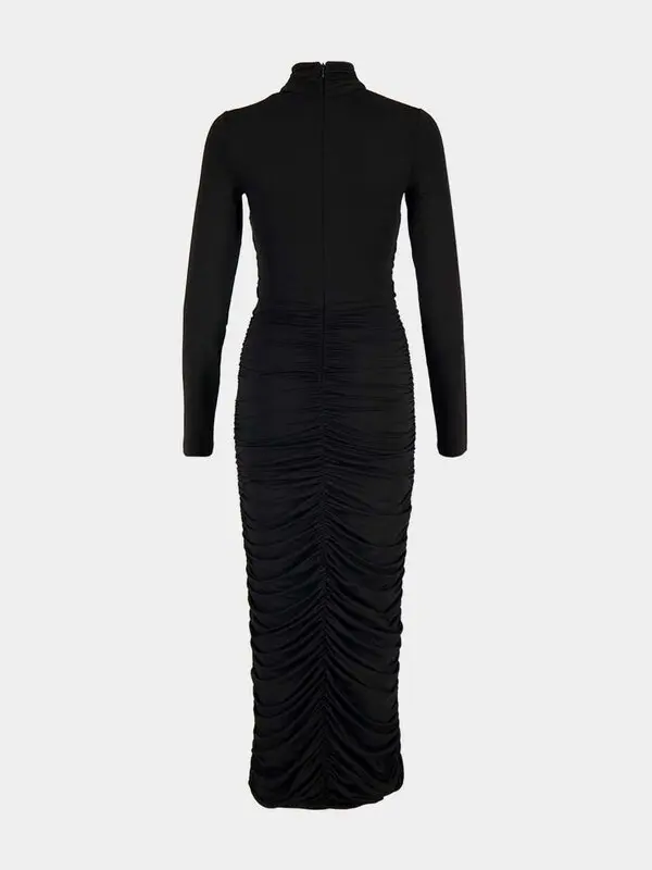 Balmain Pleated Jersey Midi Dress - Black