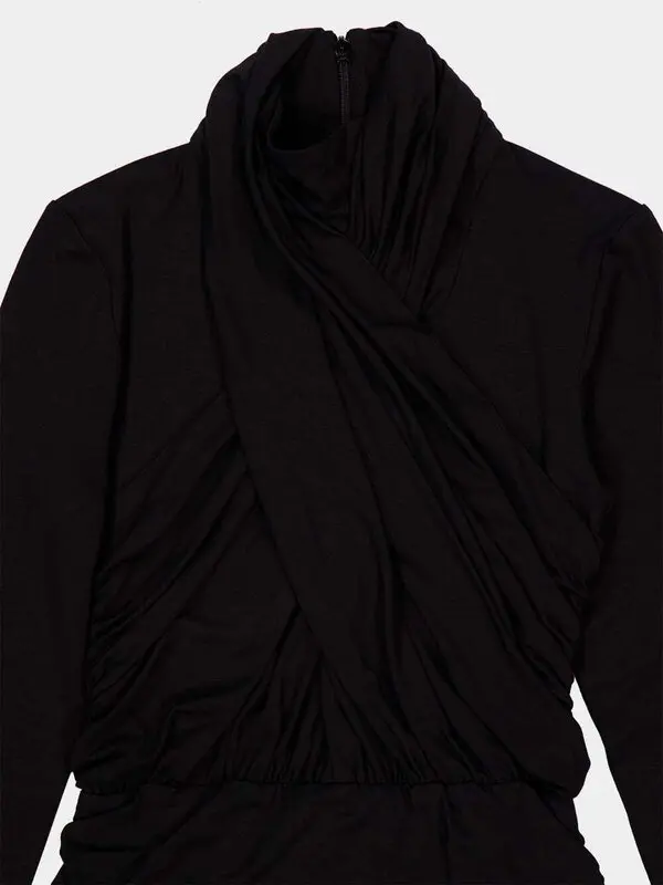 Balmain Pleated Jersey Midi Dress - Black