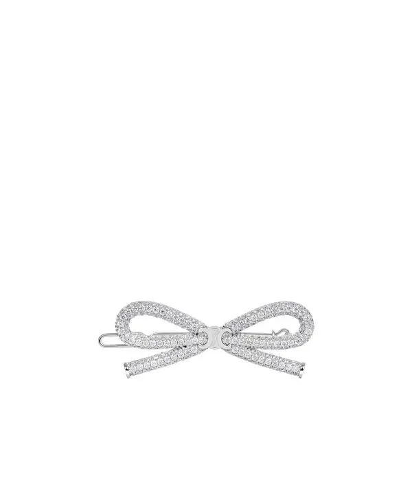 Celine Bow Hair Clip In Strass And Brass With Rhodium Finish - Silver