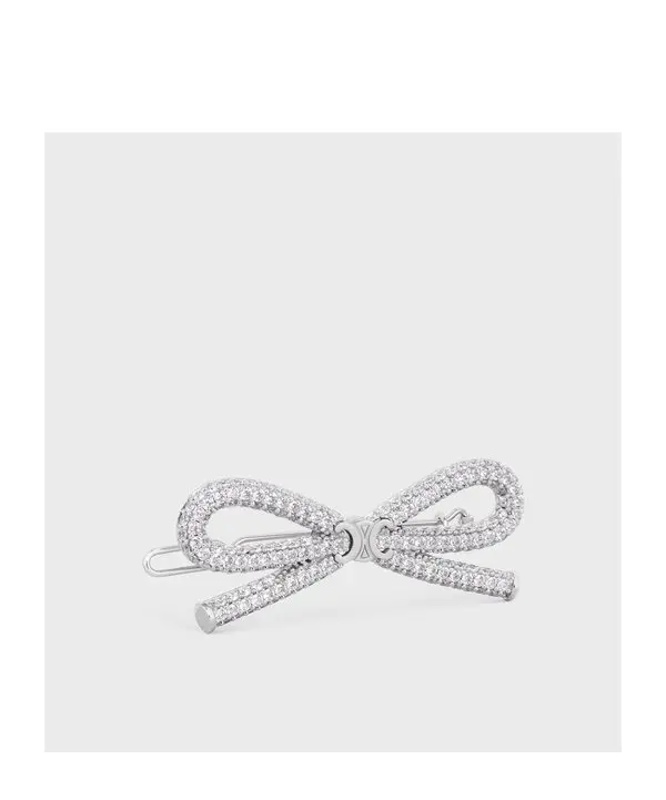 Celine Bow Hair Clip In Strass And Brass With Rhodium Finish