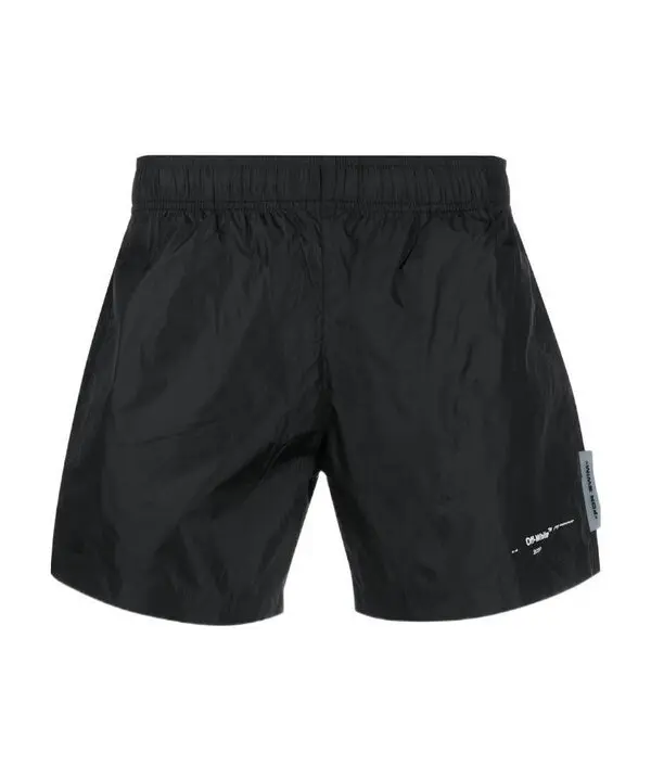 Off-White Logo Print Swim Trunks - Black