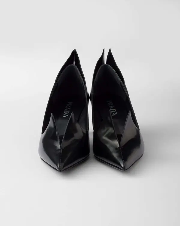 Prada Pointed-toe Slip-on Pumps With Patent Heel - Black
