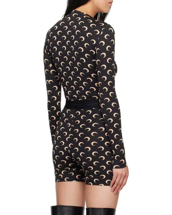 MARINE SERRE Allover Moon Print Long Sleeve Top - Black